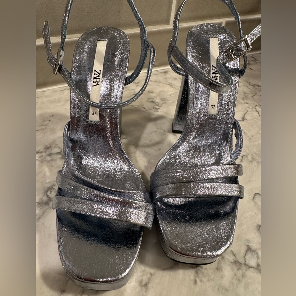 Zara Metallic Blue Heels - Gem